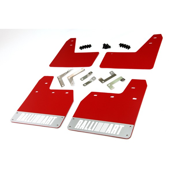 RALLIART MUD FLAP SET, LANCER EVO CT9A, RED & ALUMINUM